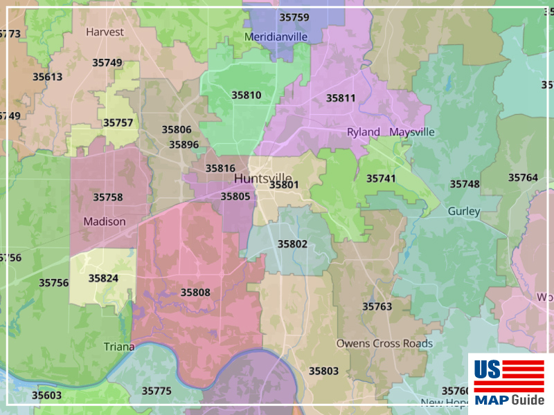 Huntsville, AL Zip Code Map (11 Zip Codes) – US Map Guide