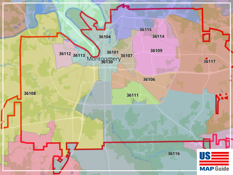 Montgomery, AL Zip Code Map (16 Zip Codes) – US Map Guide