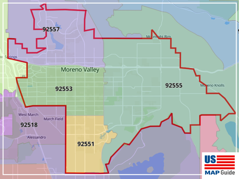 Moreno Valley, CA Zip Code Map (4 Zip Codes) – US Map Guide